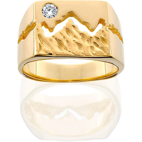 WOMEN'S 14K Yellow Gold Extra Wide Textured Mountain Teton Ring – Hines ...